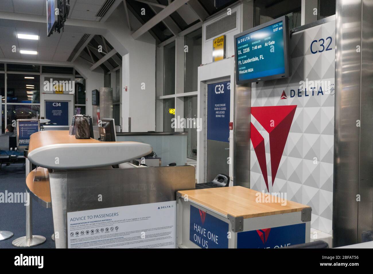 New York City, Circa 2020: Empty Delta Airlines terminal gate waiting ...
