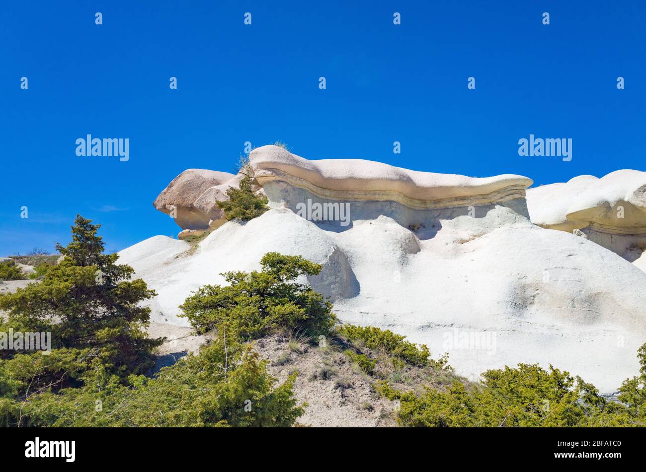 Amazing limestone sedimentary rock with stage edges in Cappadocia near ...