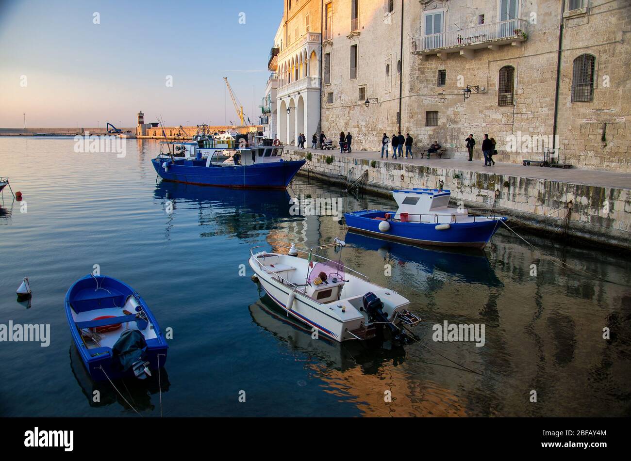 Boats in the bay harbour of a seaside town Monopoli view of Castle of ...