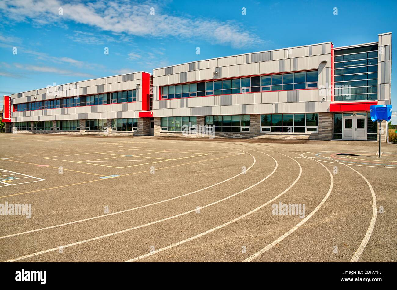 Elementary school building backside, a sunny spring day Stock Photo - Alamy