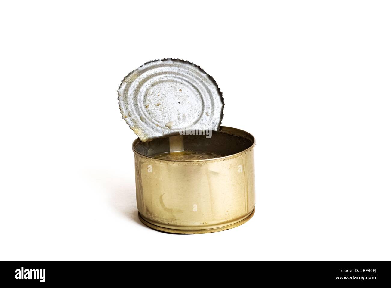 Open tin can isolated on white background Stock Photo - Alamy