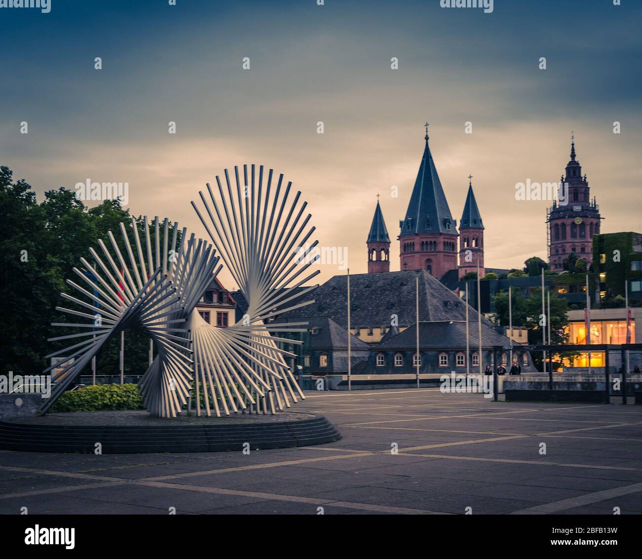 Mainz, Germany - August 12, 2017: Modern art sculpture near town hall ...