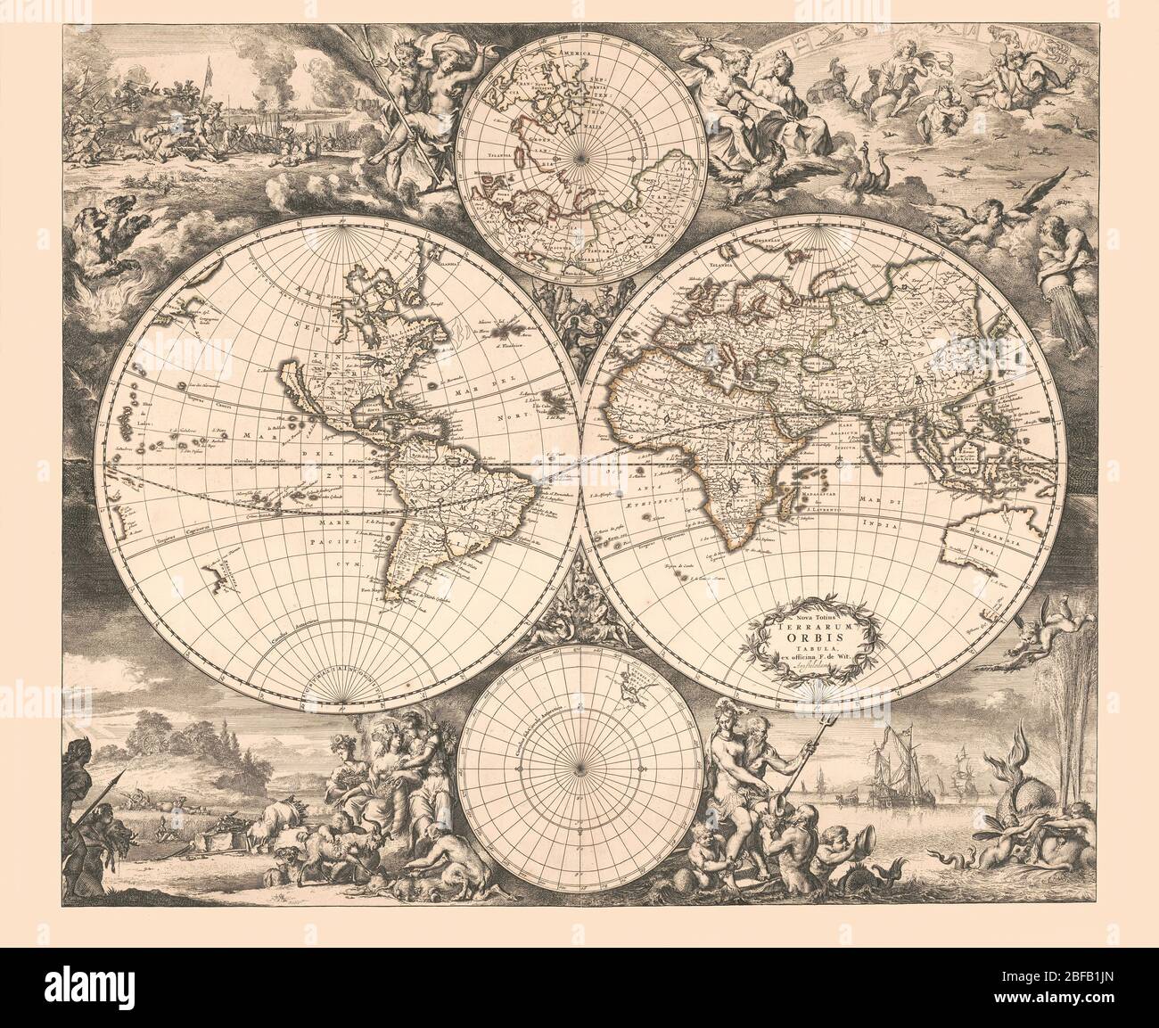 World Map "Novissima totius terrarum orbis tabula" 1680 Stock Photo - Alamy