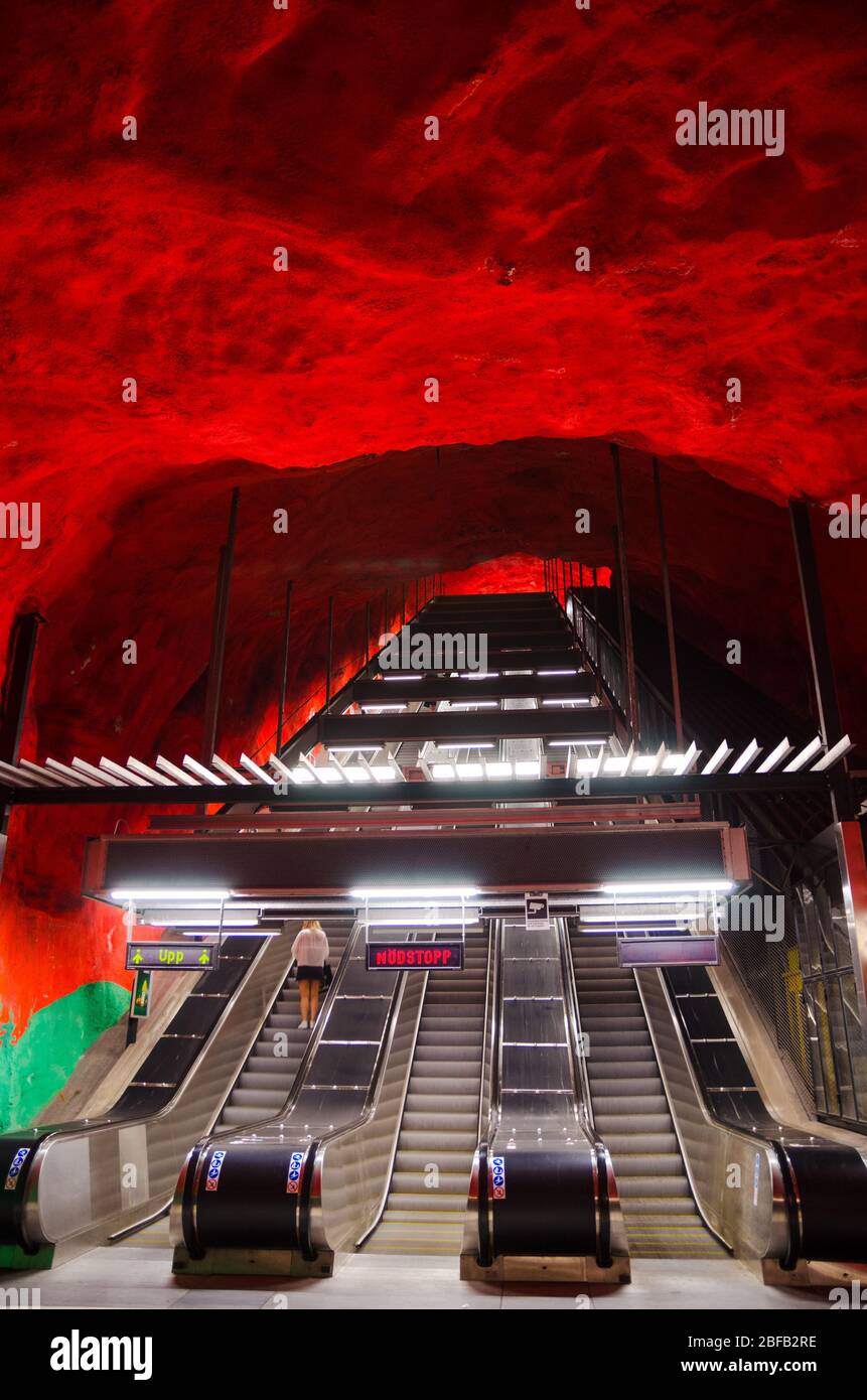 Sweden, Stockholm, May 30, 2018: underground metro tunnelbana station ...
