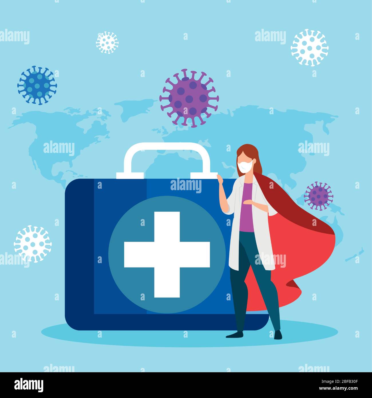 super doctor female with hero cloak and first aid kit Stock Vector ...