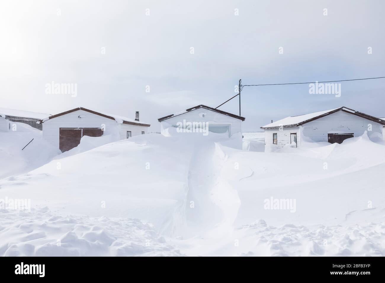 Sheds with snowdrifts in Buchans, Newfoundland, Canada Stock Photo - Alamy