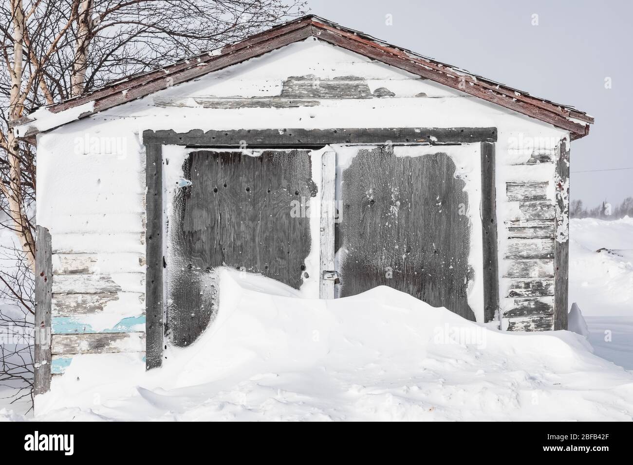 Sheds with snowdrifts in Buchans, Newfoundland, Canada Stock Photo - Alamy