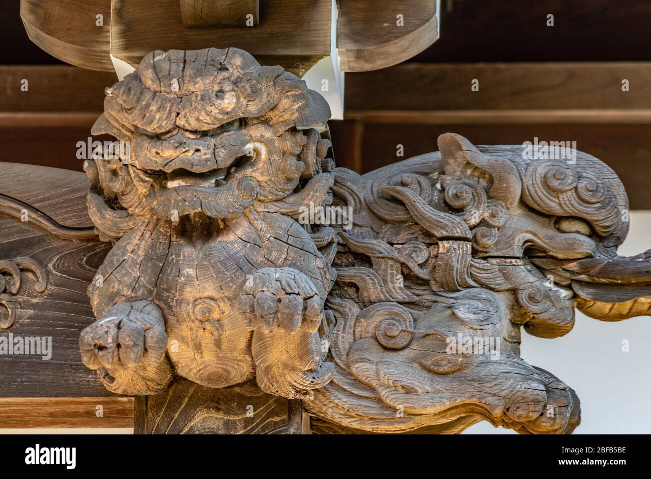 Tokyo, Japan - March 18, 2019 : Shishi lion and Baku tapir shaped wood ...