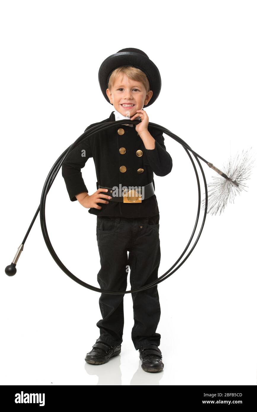 Chimney sweeper boy isolated on white Stock Photo - Alamy
