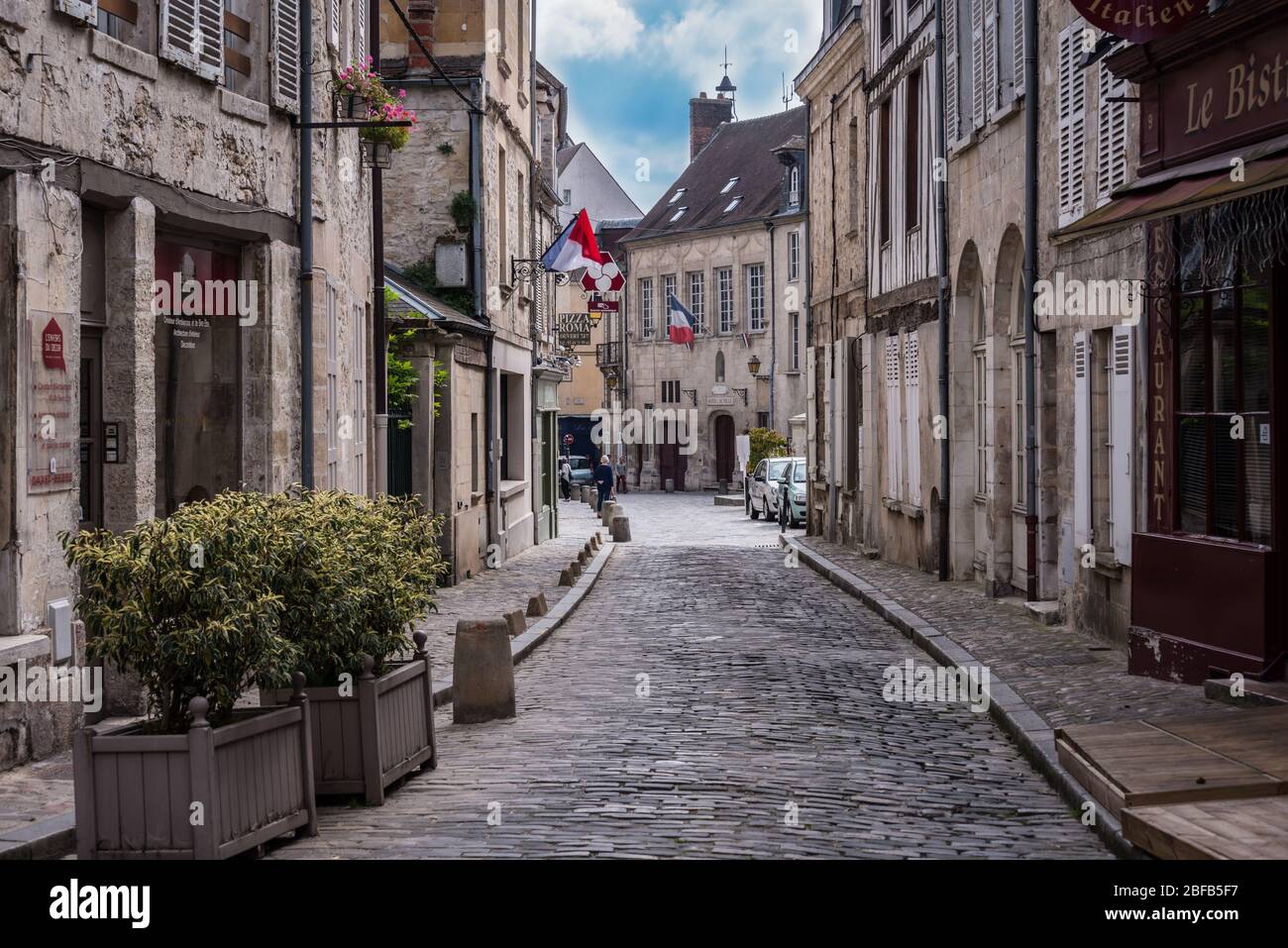 Senlis, France - September 2014: the makin street in this medieval ...