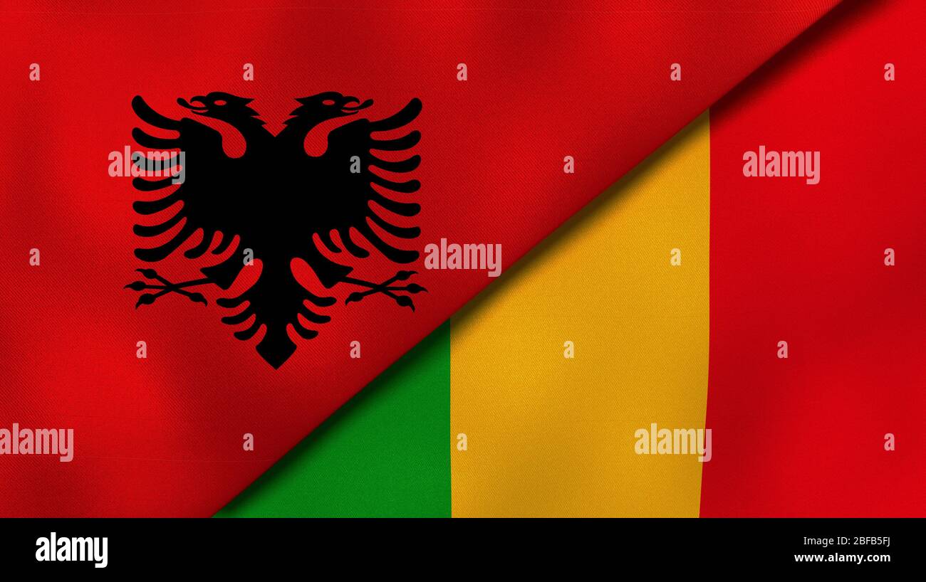 Two states flags of Albania and Mali. High quality business background ...