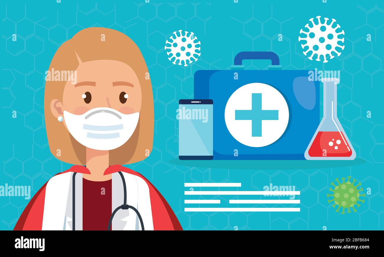banner of super doctor female with hero cloak and medicine icons Stock ...