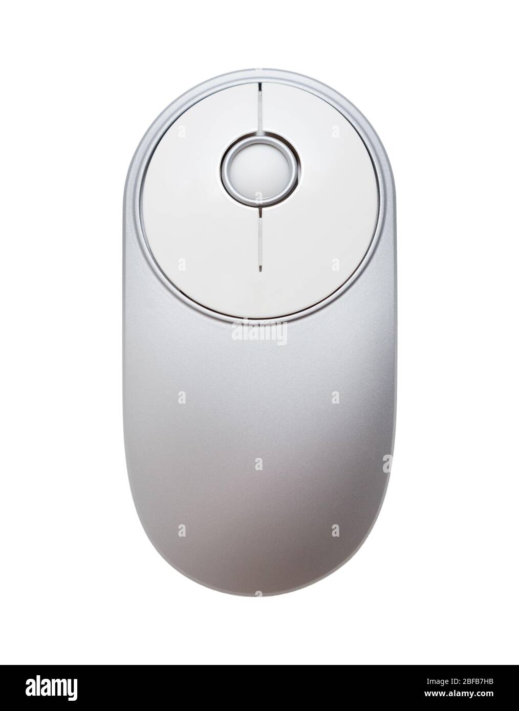 Silver white wireless mouse with round scroll wheel isolated on white ...