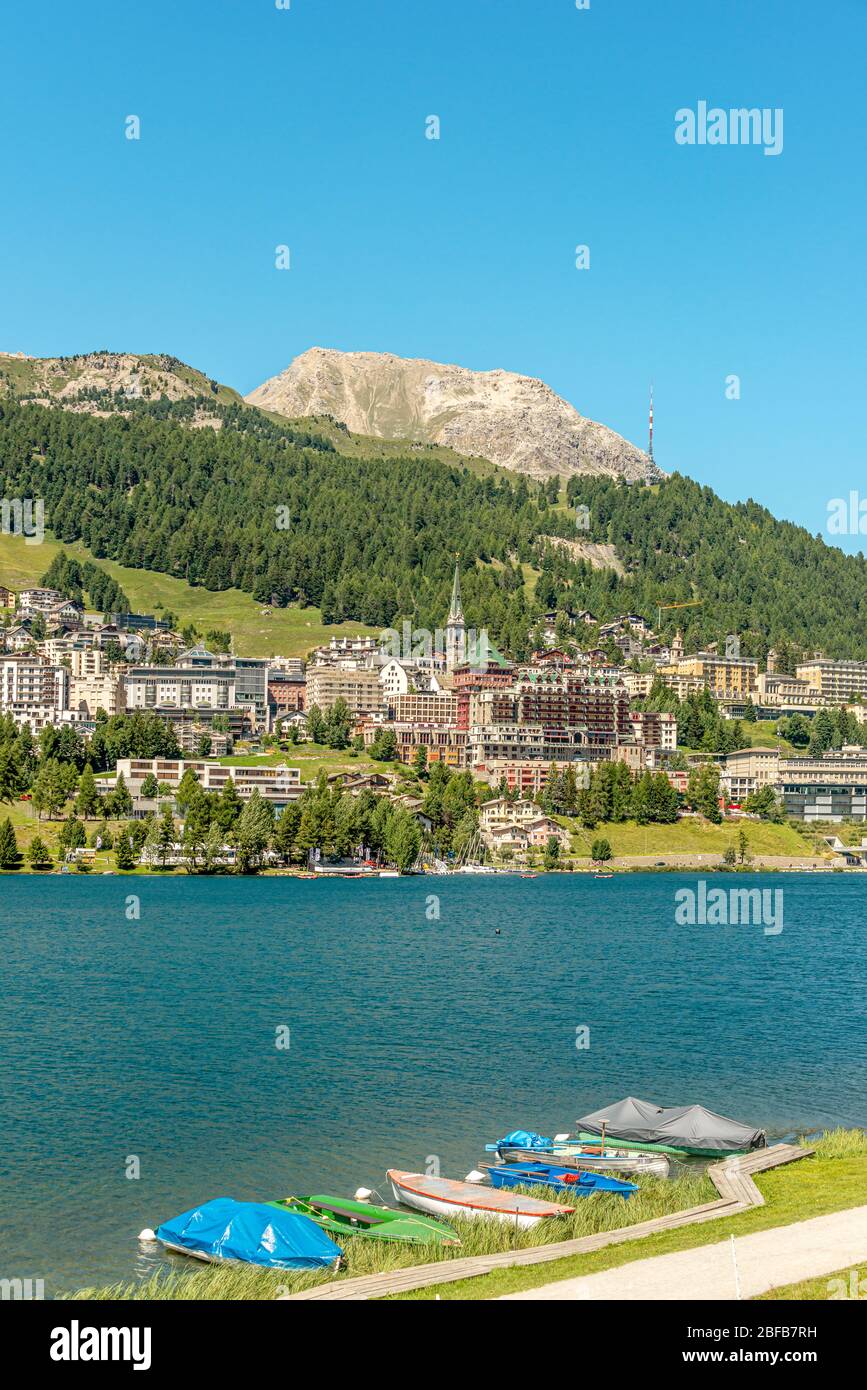 St.Moritz and Lake St.Moritz in Spring, Upper Engadin, Switzerland ...