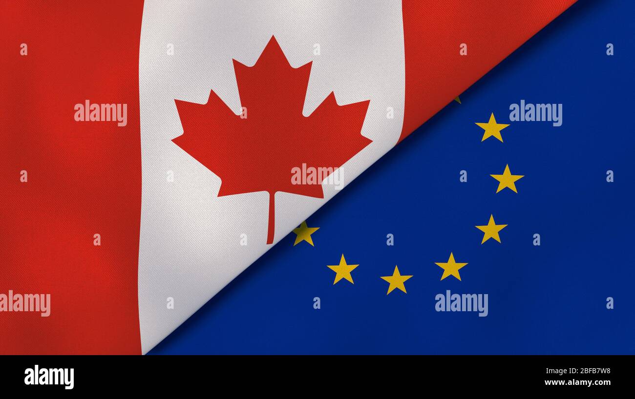 Two states flags of Canada and European Union. High quality business ...