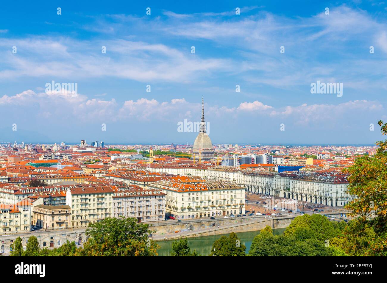 Aerial top panoramic view of Turin city center skyline with Piazza ...