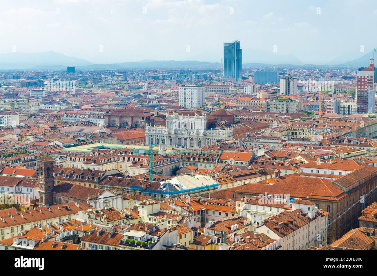 Aerial top panoramic view of Turin city historical centre, Palazzo ...