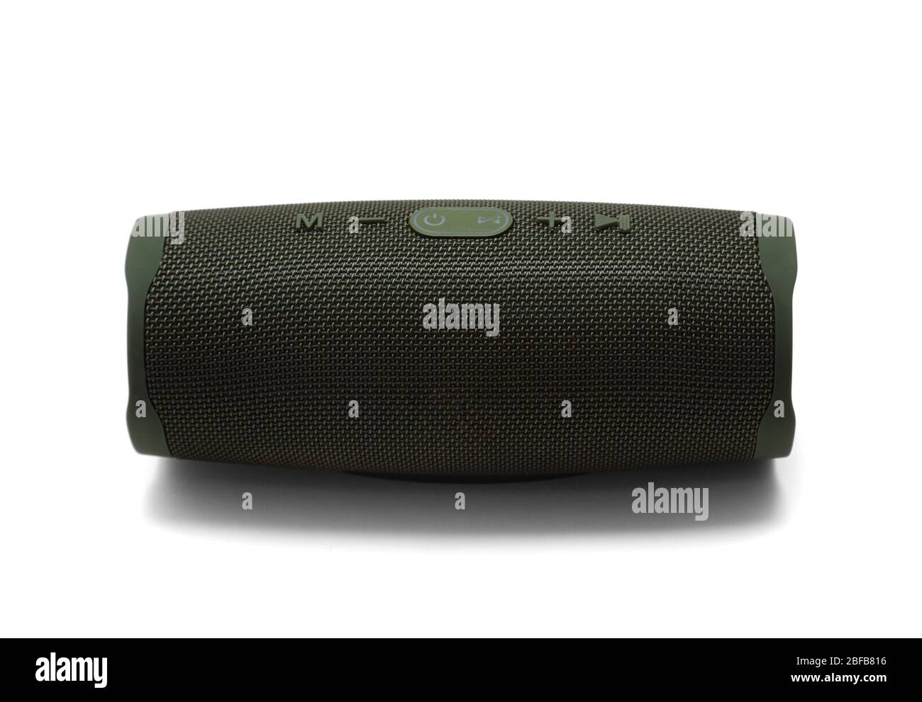 Modern bluetooth army green music speaker isolated on white background ...