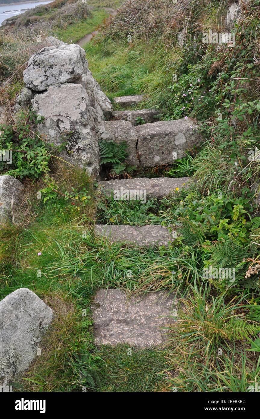 Granite cattle proof stile on the coast path on St Marys, Isles of ...