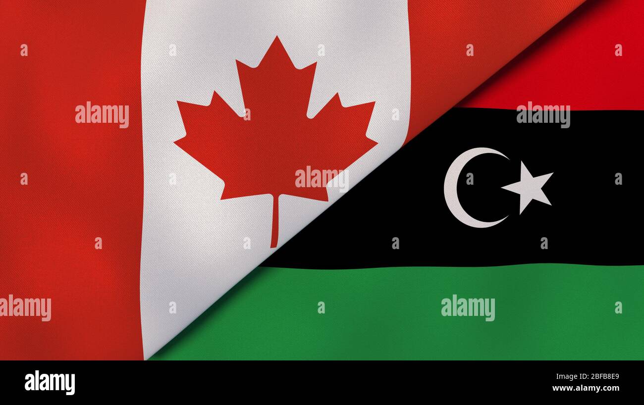 Two states flags of Canada and Libya. High quality business background ...