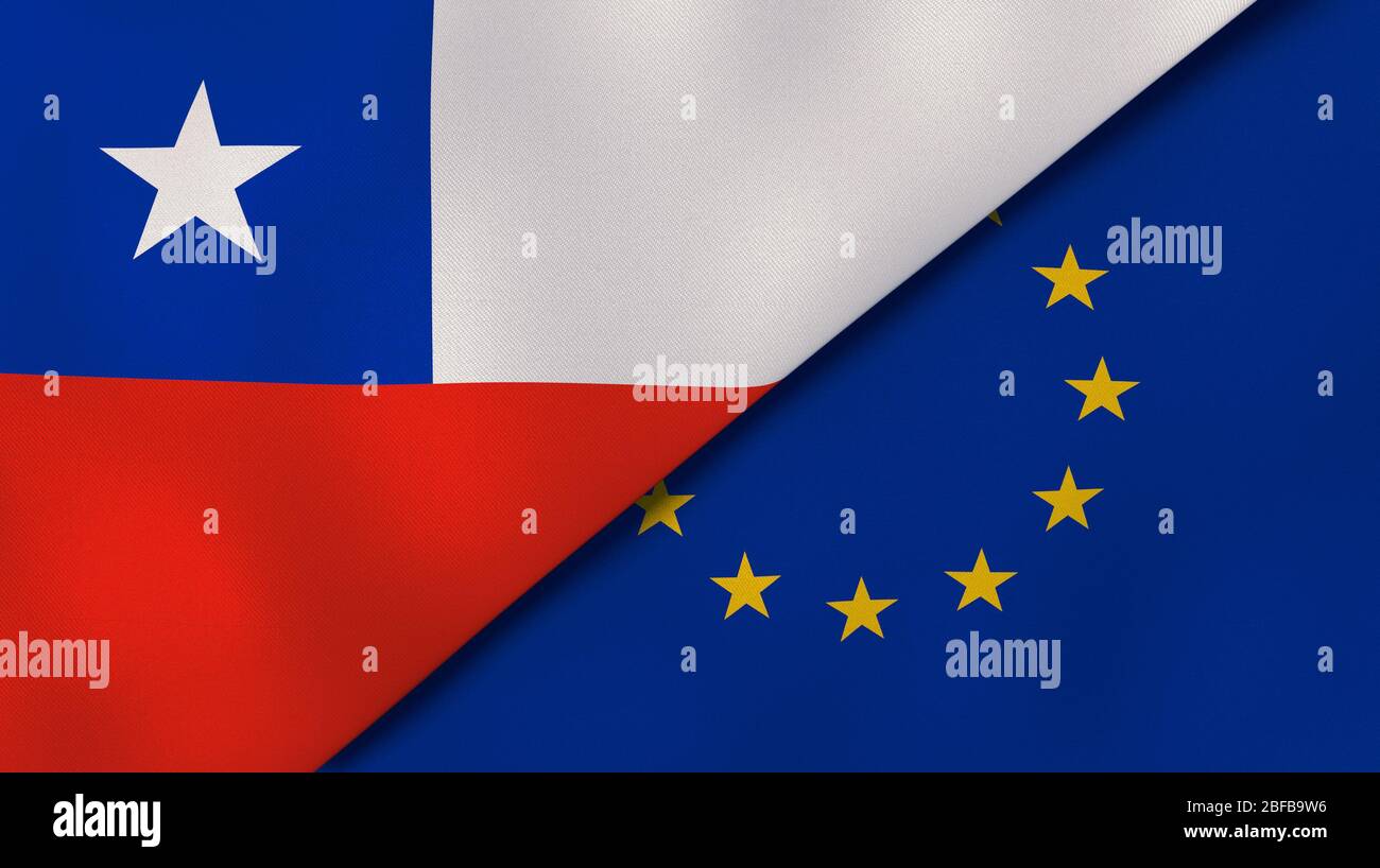 Two states flags of Chile and European Union. High quality business ...