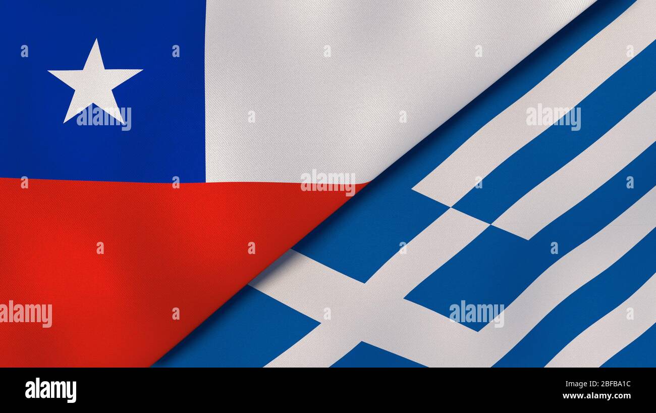 Two states flags of Chile and Greece. High quality business background ...