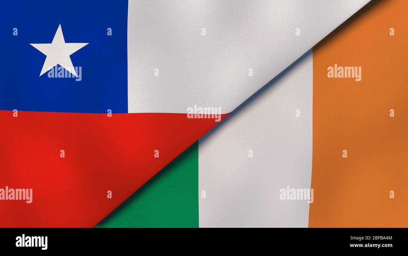 Two states flags of Chile and Ireland. High quality business background ...