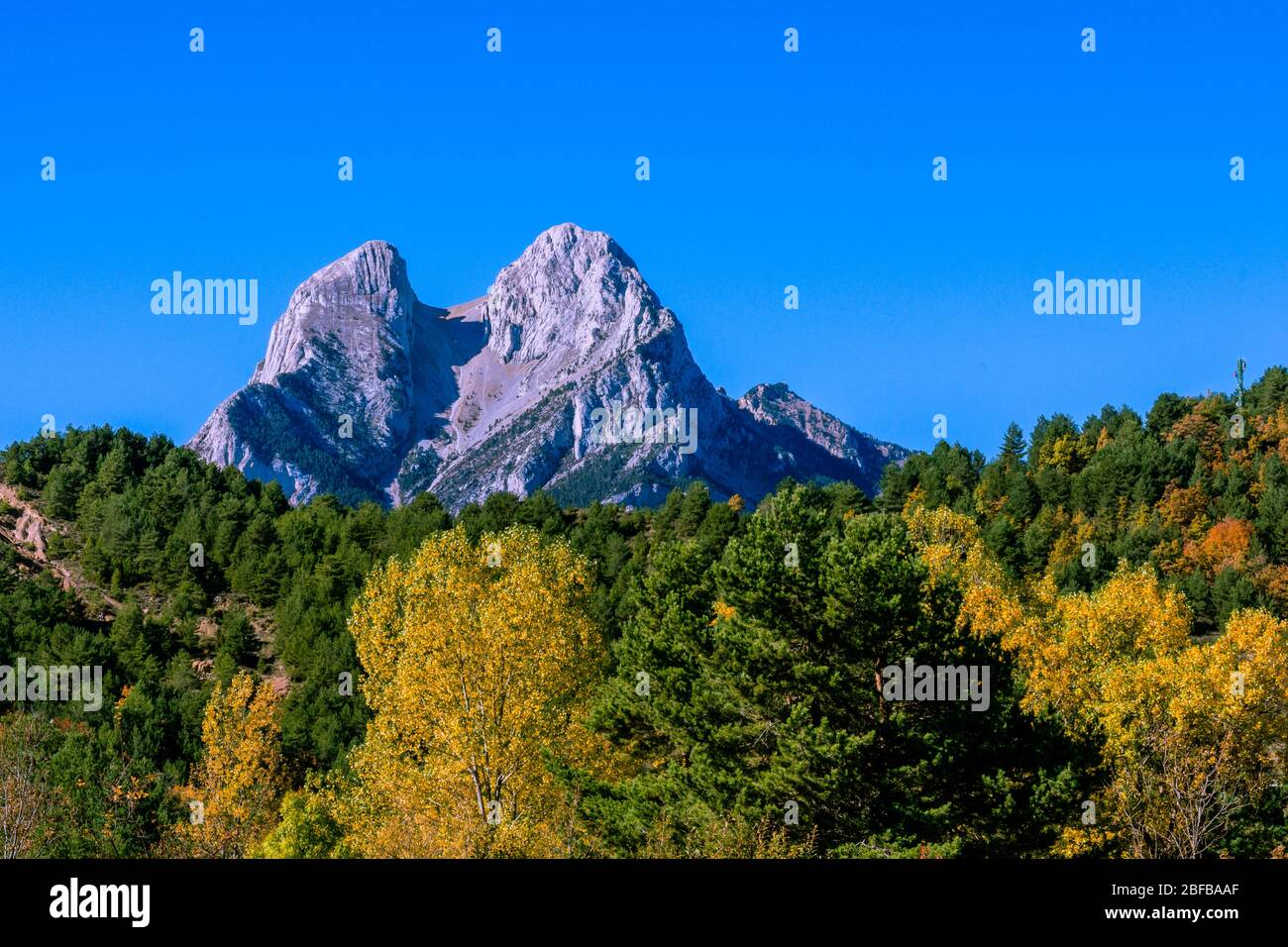 Beautiful Pedraforca Mountain in the autumn, Catalonia, Spain Stock ...