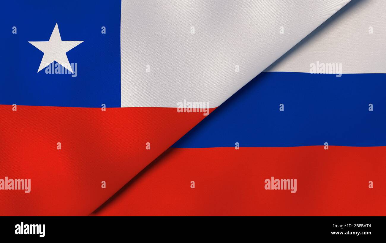 Two states flags of Chile and Russia. High quality business background ...