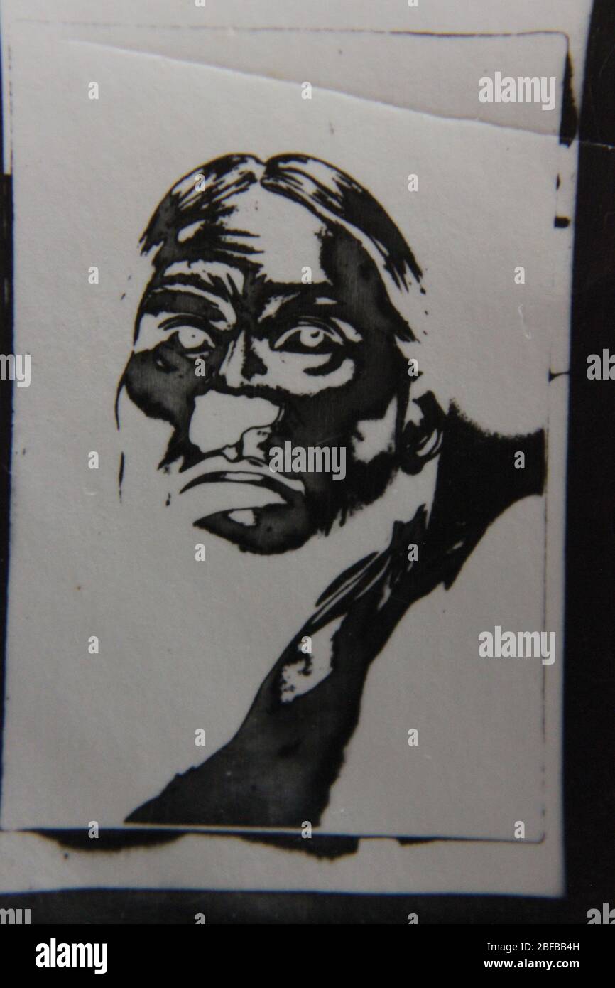 Fine 70s vintage black and white portrait of a proud Native American ...