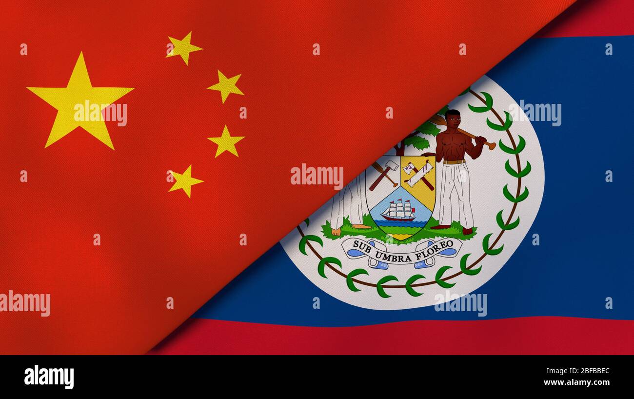 Two states flags of China and Belize. High quality business background ...