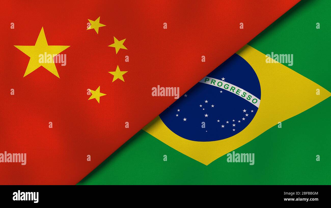 Two states flags of China and Brazil. High quality business background ...