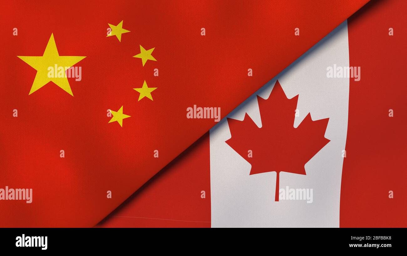 Two states flags of China and Canada. High quality business background ...