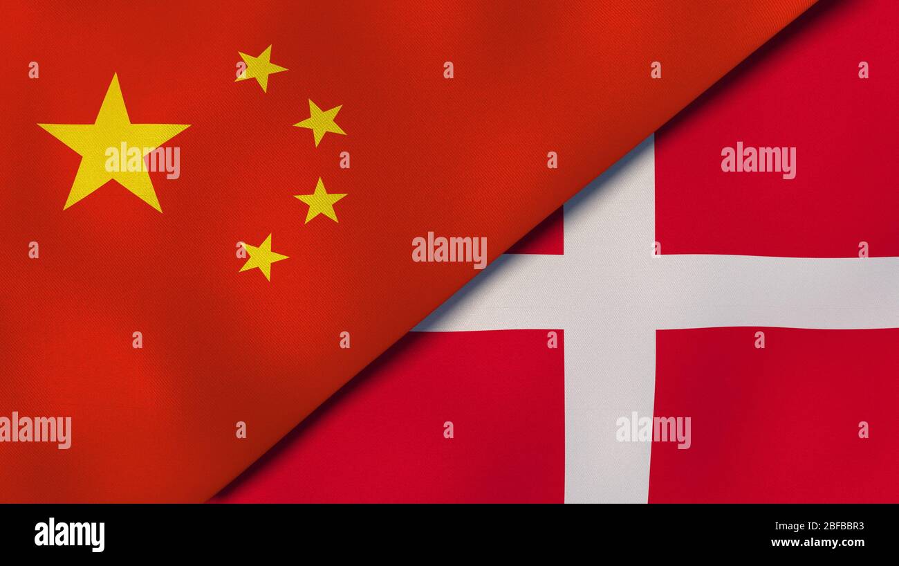 Two states flags of China and Denmark. High quality business background ...
