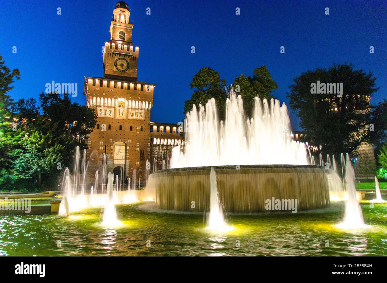 Old medieval Sforza Castle Castello Sforzesco facade, walls and tower ...