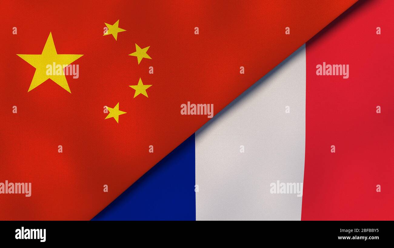 Two states flags of China and France. High quality business background ...