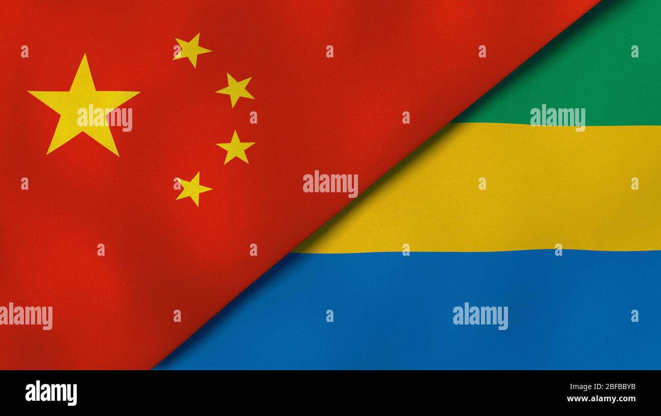 Two states flags of China and Gabon. High quality business background ...