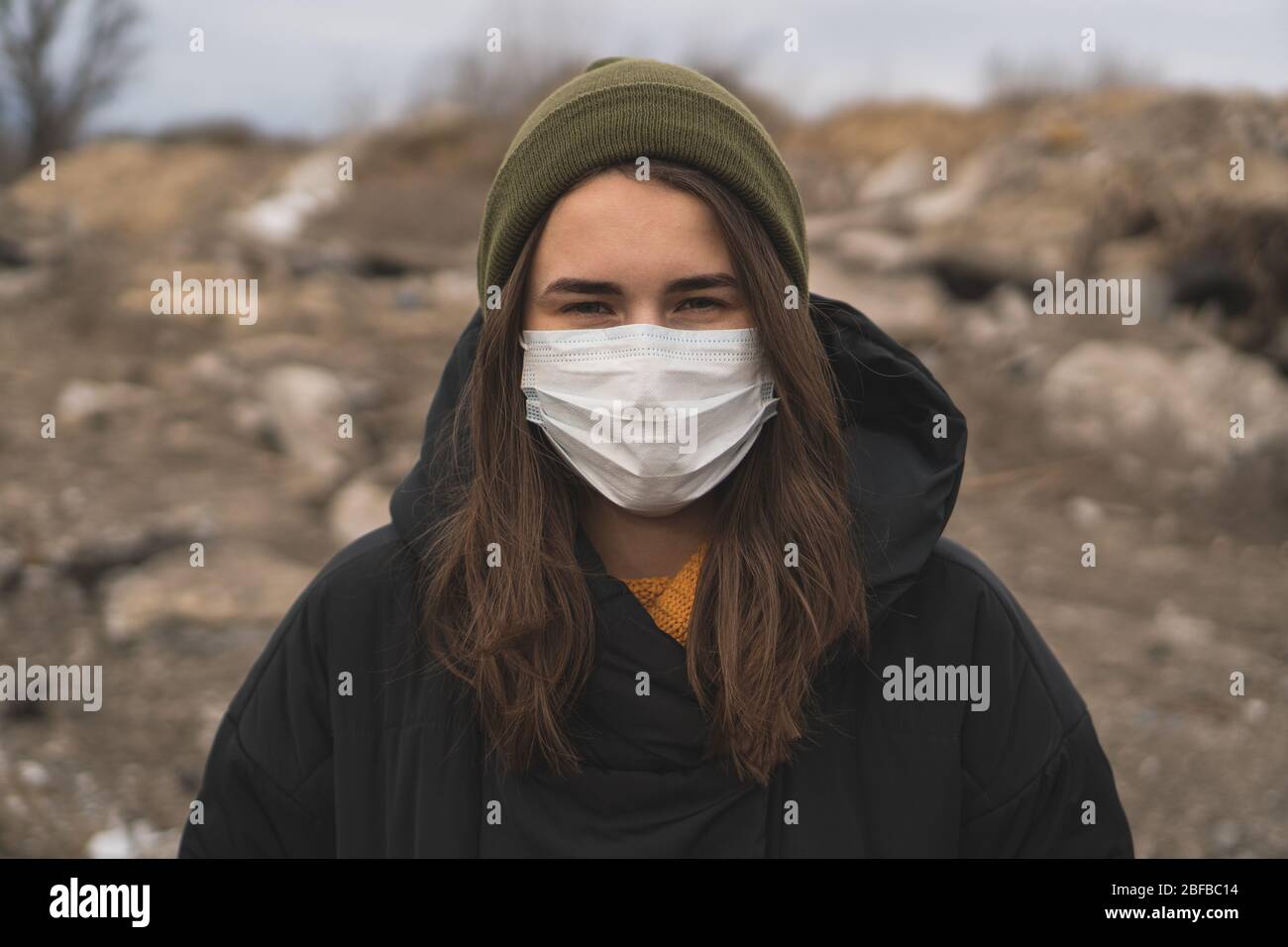 Human ecology mask, smog, pollution on planet. Pandemic flu. Health and ...