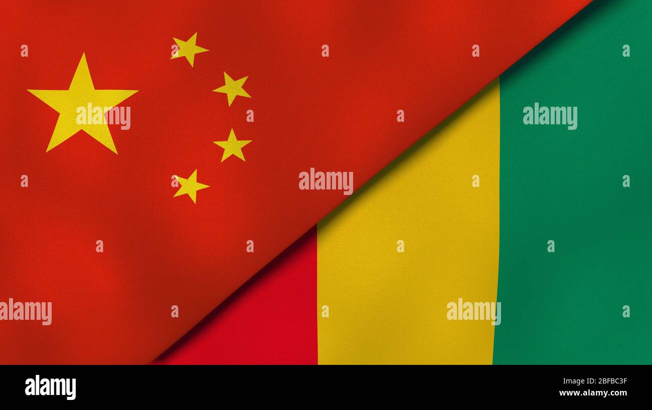 Two states flags of China and Guinea. High quality business background ...