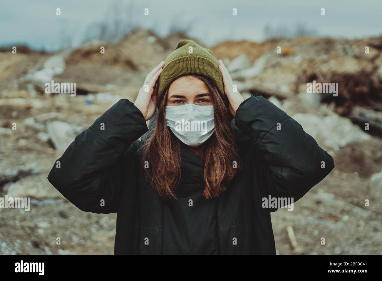 Human ecology mask, smog, pollution on planet. Pandemic flu. Health and ...