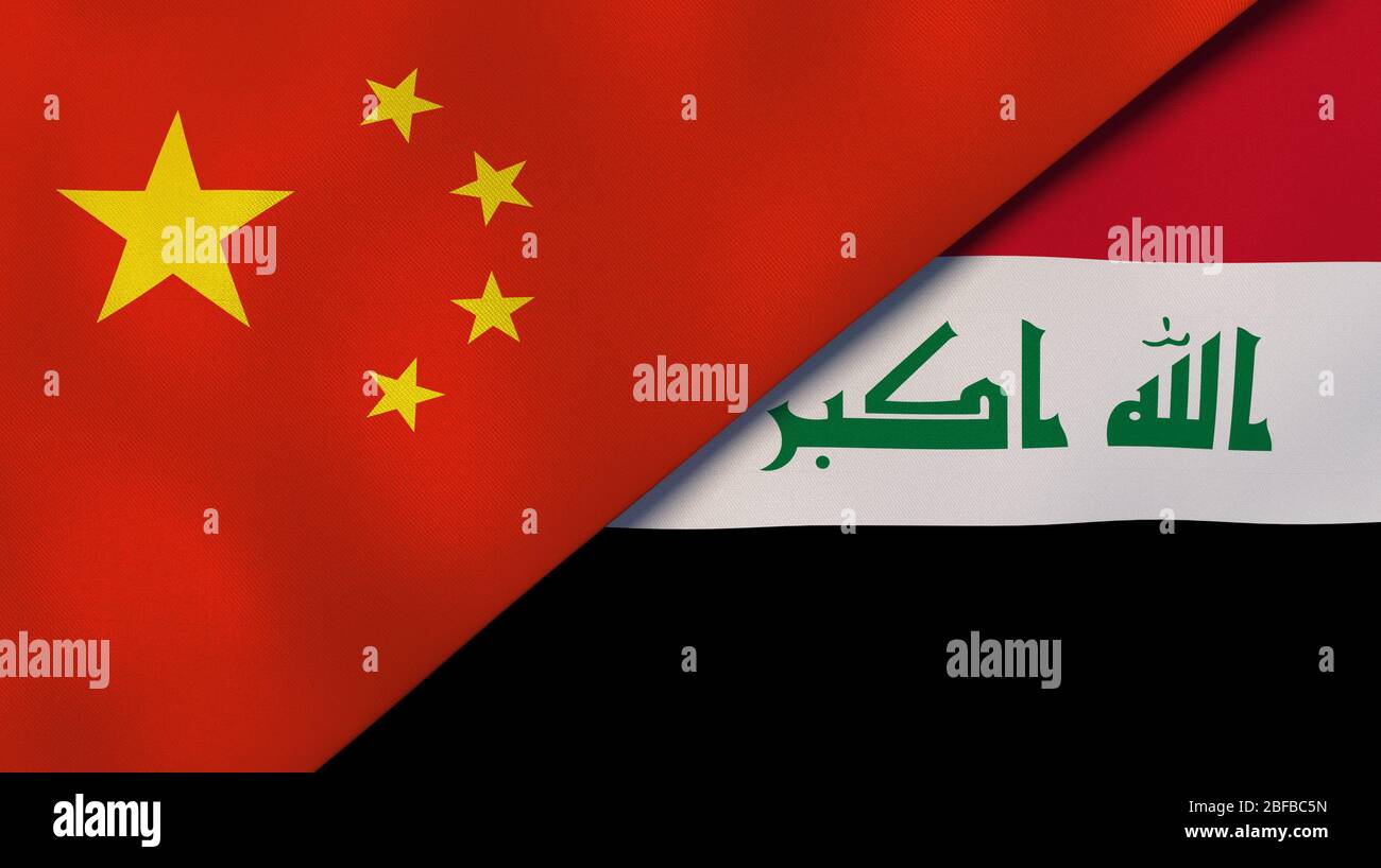 Two states flags of China and Iraq. High quality business background ...