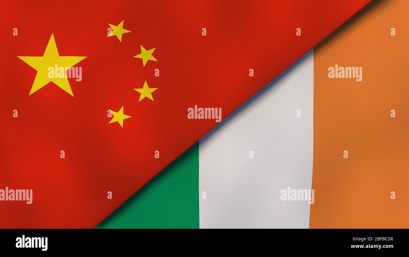 Two states flags of China and Ireland. High quality business background ...