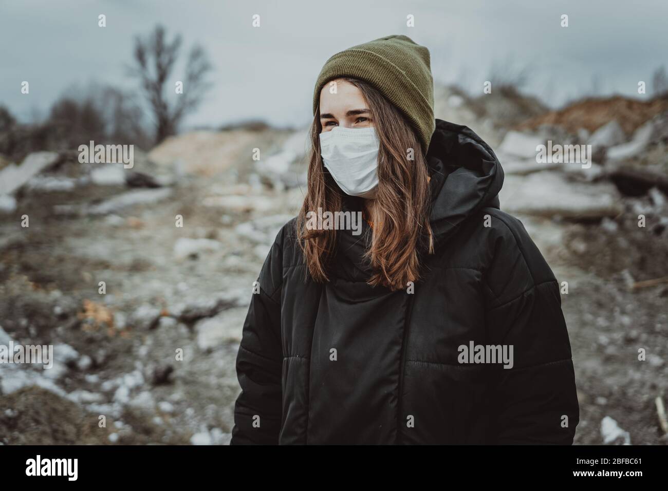 Human ecology mask, smog, pollution on planet. Pandemic flu. Health and ...