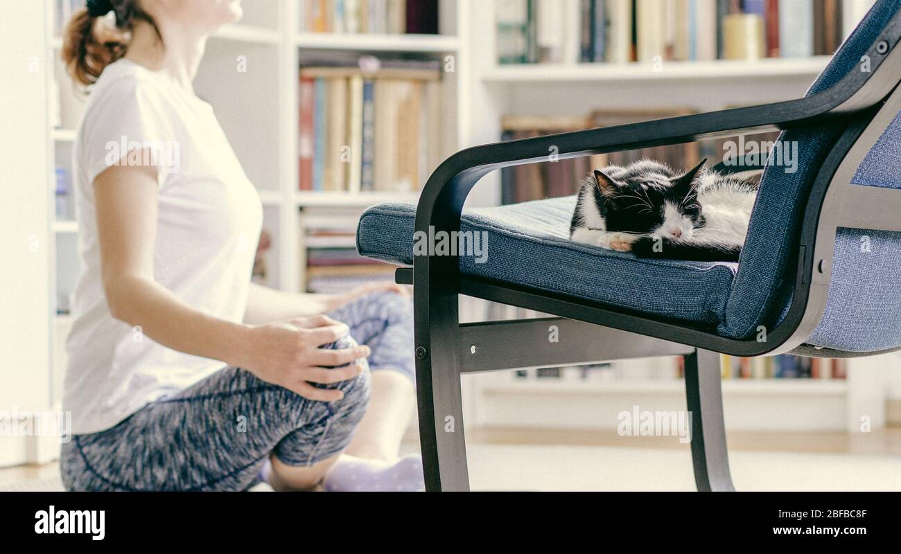 home workout stay home and healthy Stock Photo - Alamy