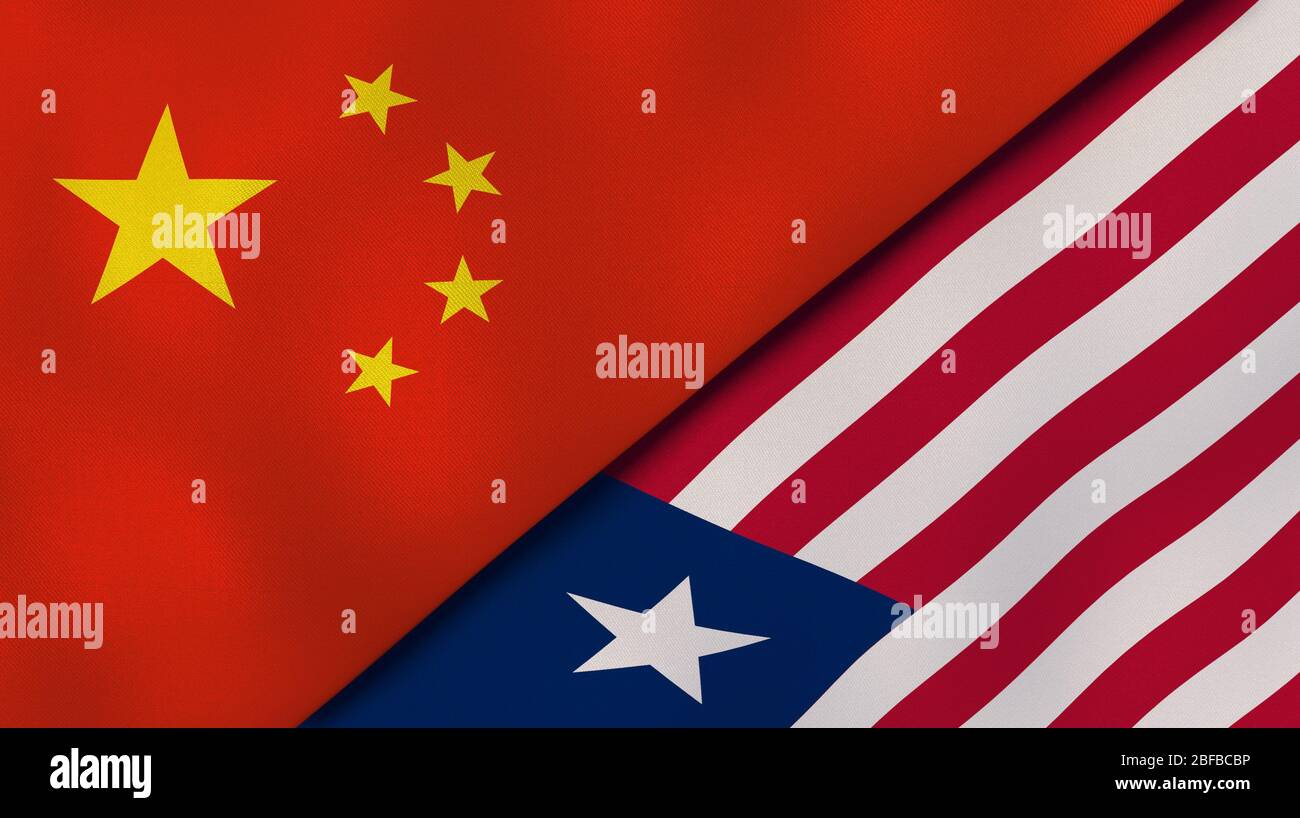 Two states flags of China and Liberia. High quality business background ...