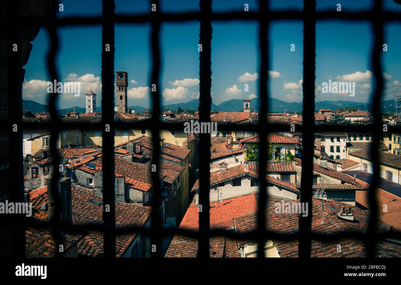 Historical centre of medieval town Lucca with old buildings, typical ...