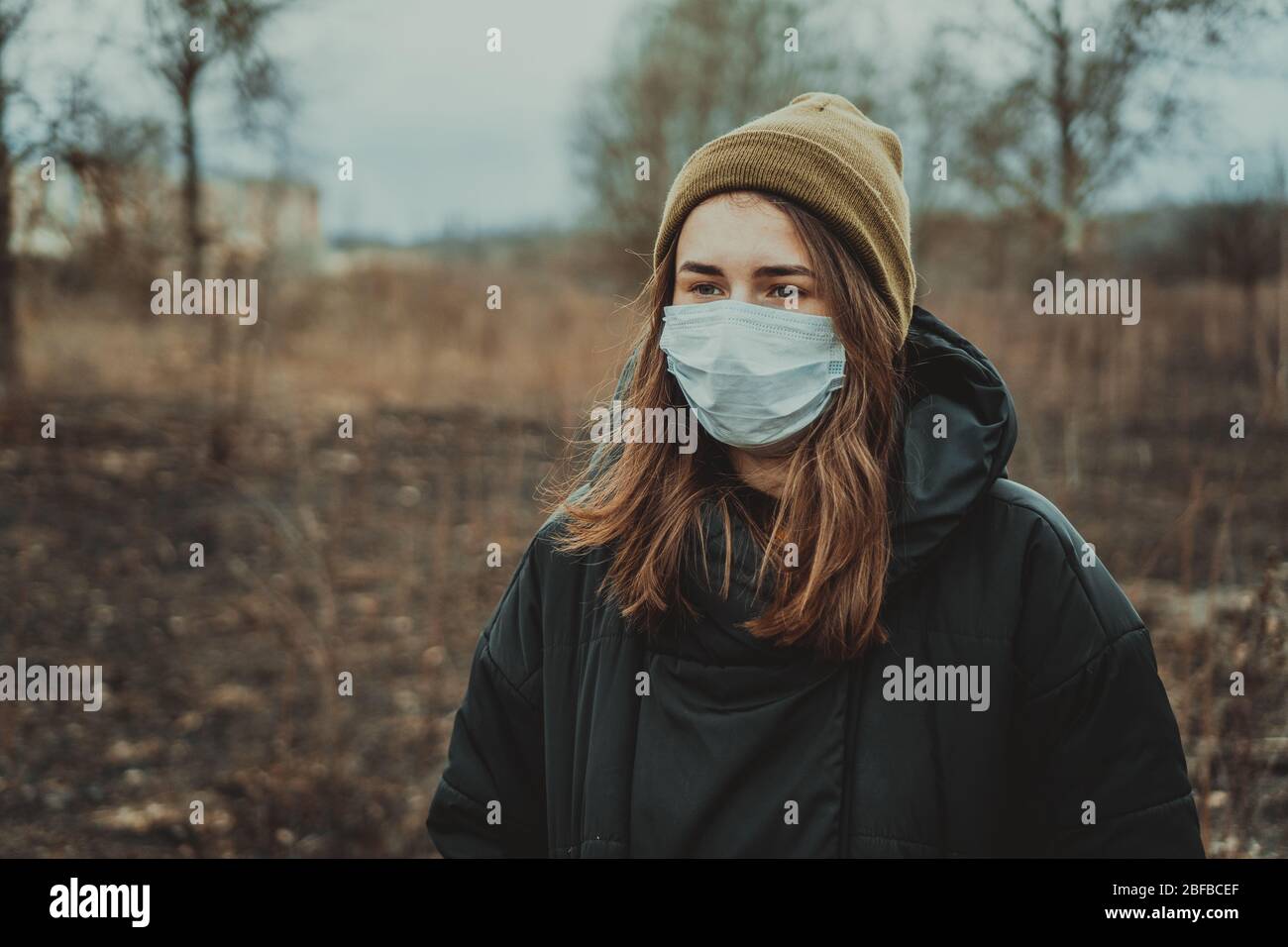 Human ecology mask, smog, pollution on planet. Pandemic flu. Health and ...