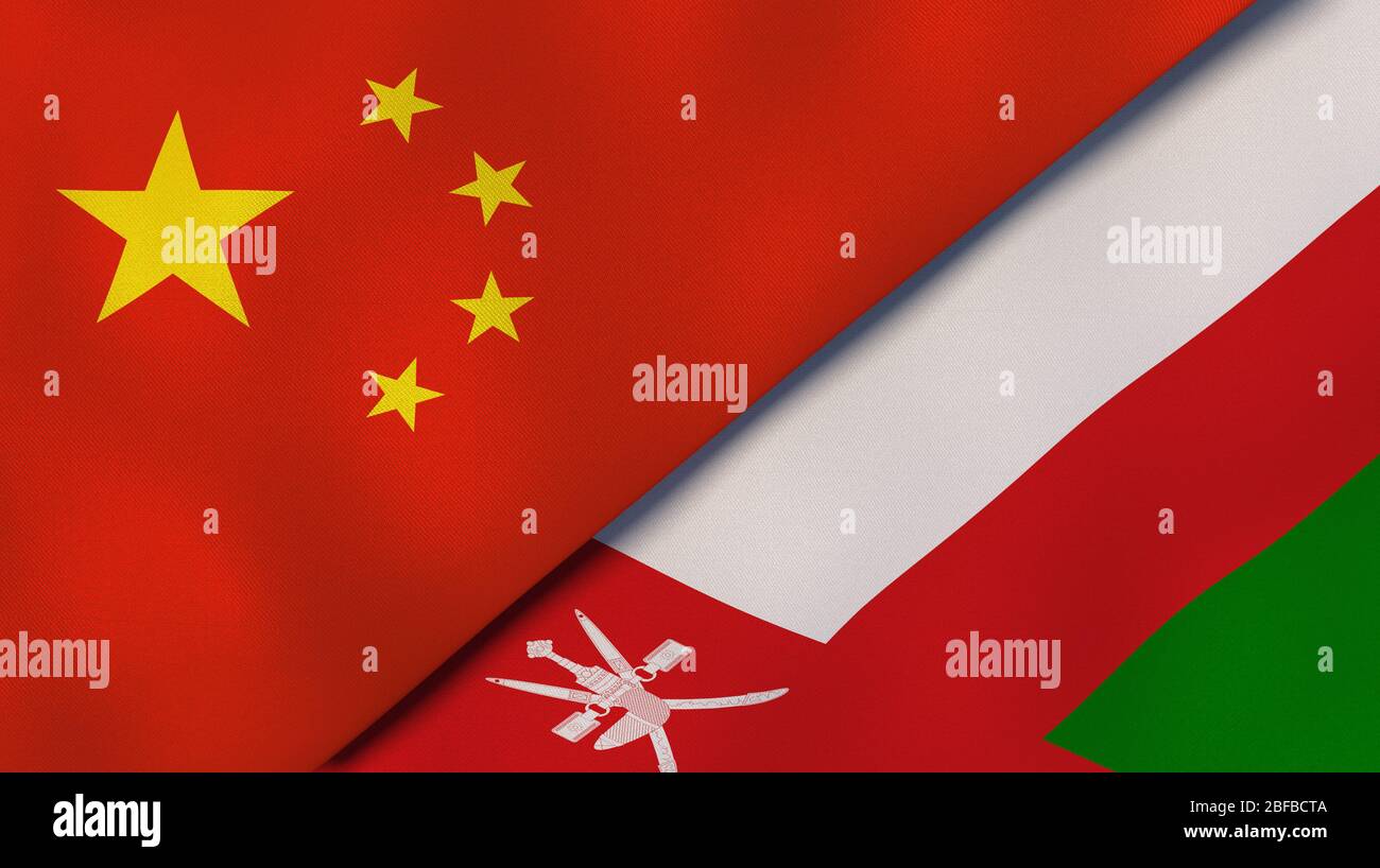 Two states flags of China and Oman. High quality business background ...