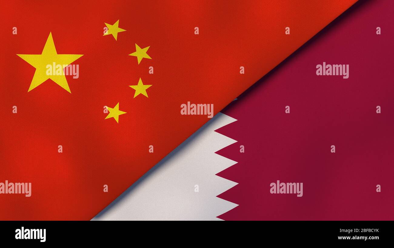 Two states flags of China and Qatar. High quality business background ...