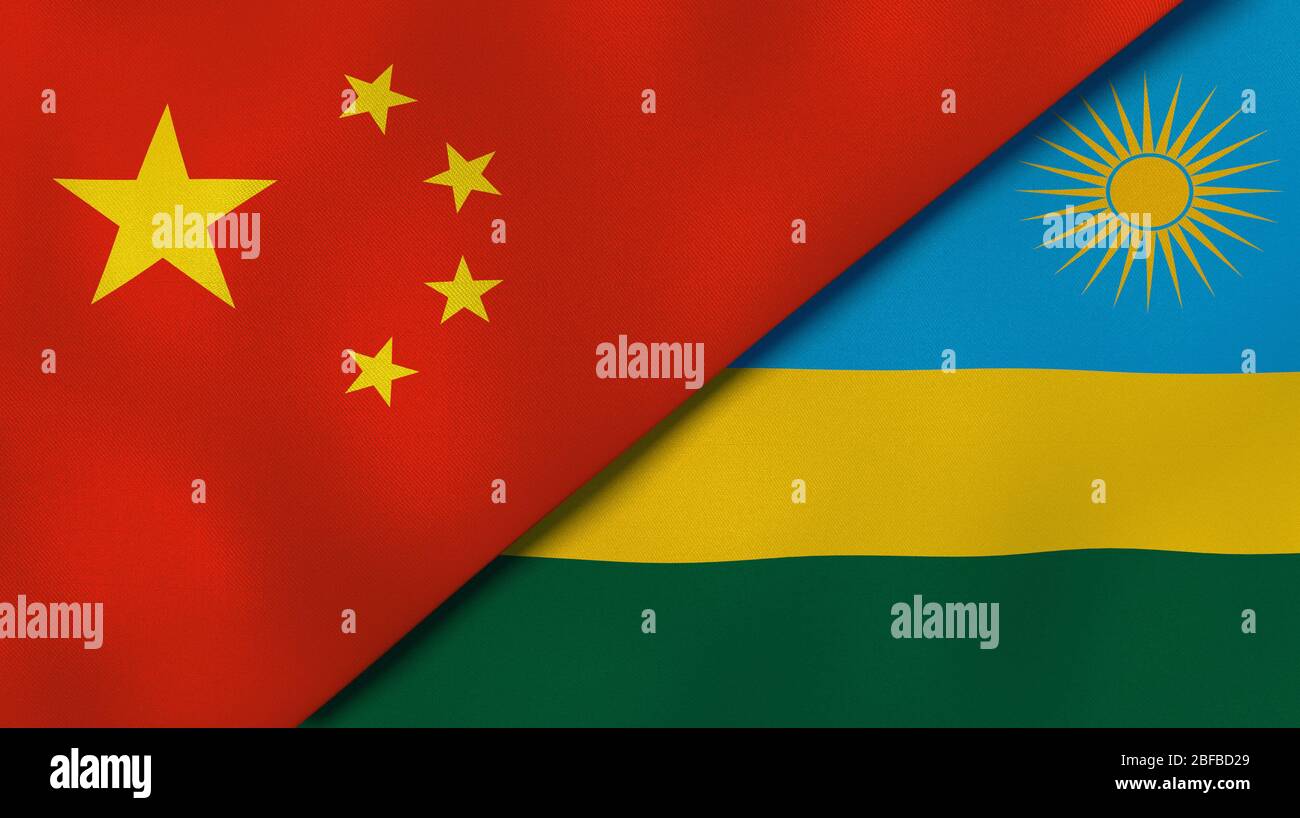 Two states flags of China and Rwanda. High quality business background ...